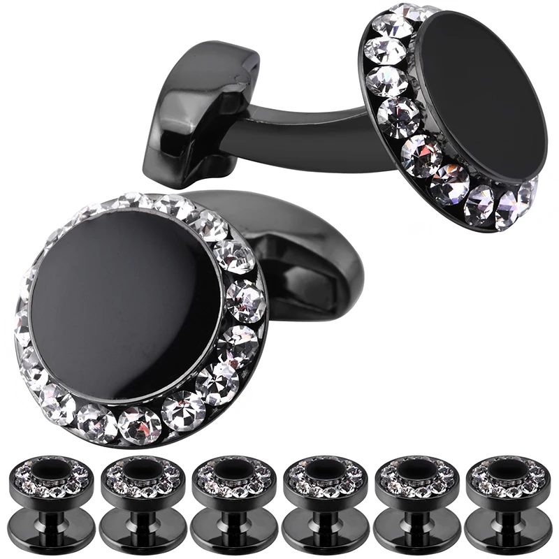 New Arrival Cufflinks And Studs Set For Men Classic Black Enamel&crystal Tuxedo Shirt Jewelry ...