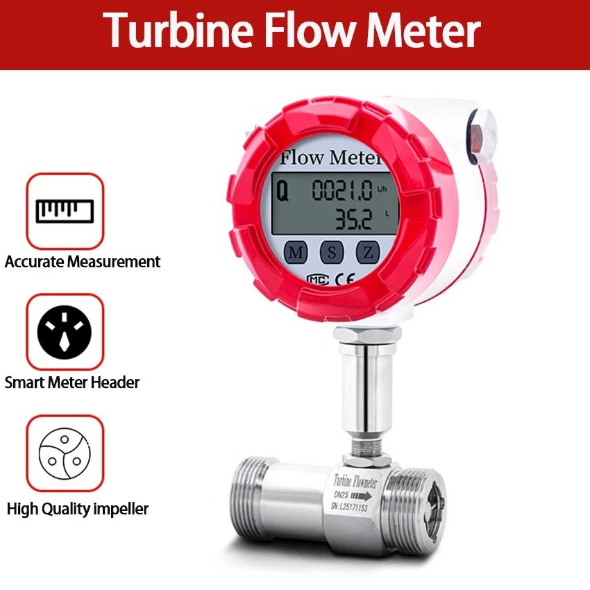 Smart Turbine Flowmeter Sensor Liquid Gasoline Milk Methanol Alcohol Pulse 4 20mA RS485 Water ...