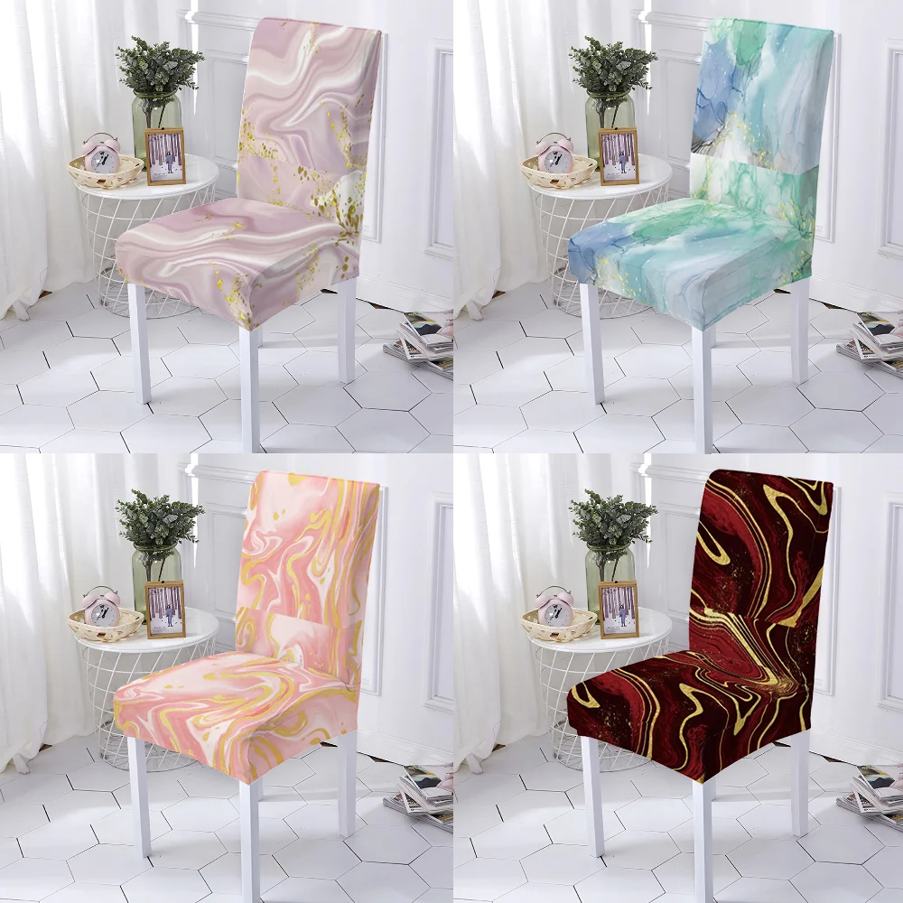 1 4 6 Pcs Bohemian Geometric Style Chair Cover Marble Pattern Stretch ...