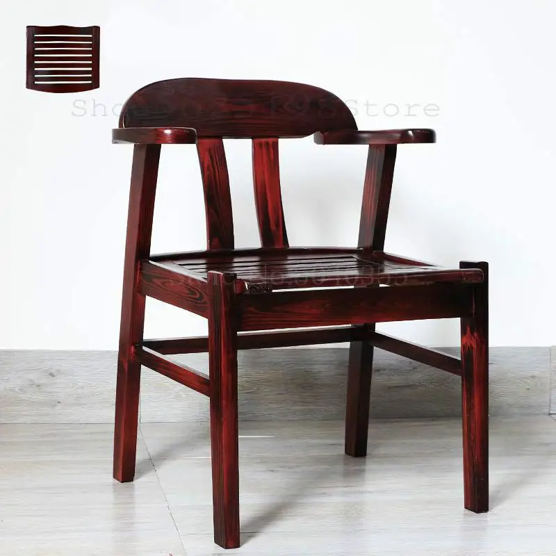 Solid wood log chair adult household wooden dining chair armrest chair ...