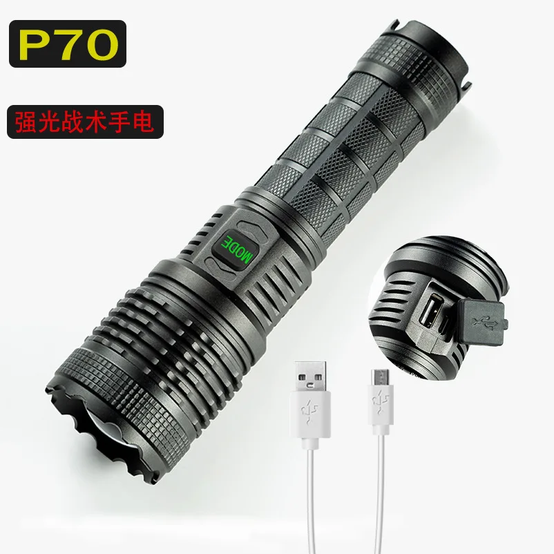 Tactical-P70-Flashlight-Powerful-LED-Torch-USB-Rechargeable-with-Power ...