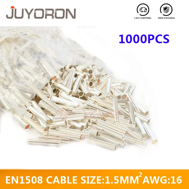 1000PCS 16AWG Bare Copper Wire Ferrules For 1.5mm2 Non-Insulated End ...