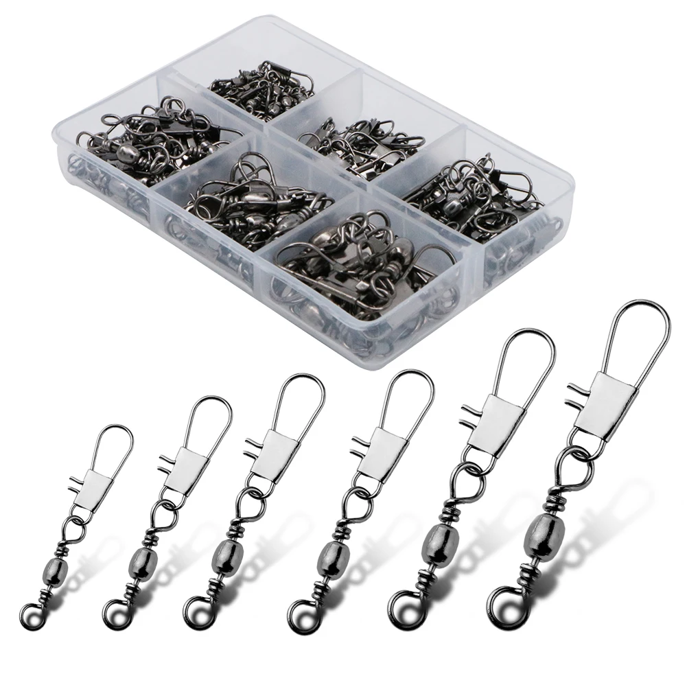 100pcs/box 6 Size Swivel Fishing Connector Snap Pin Rolling Fishing ...