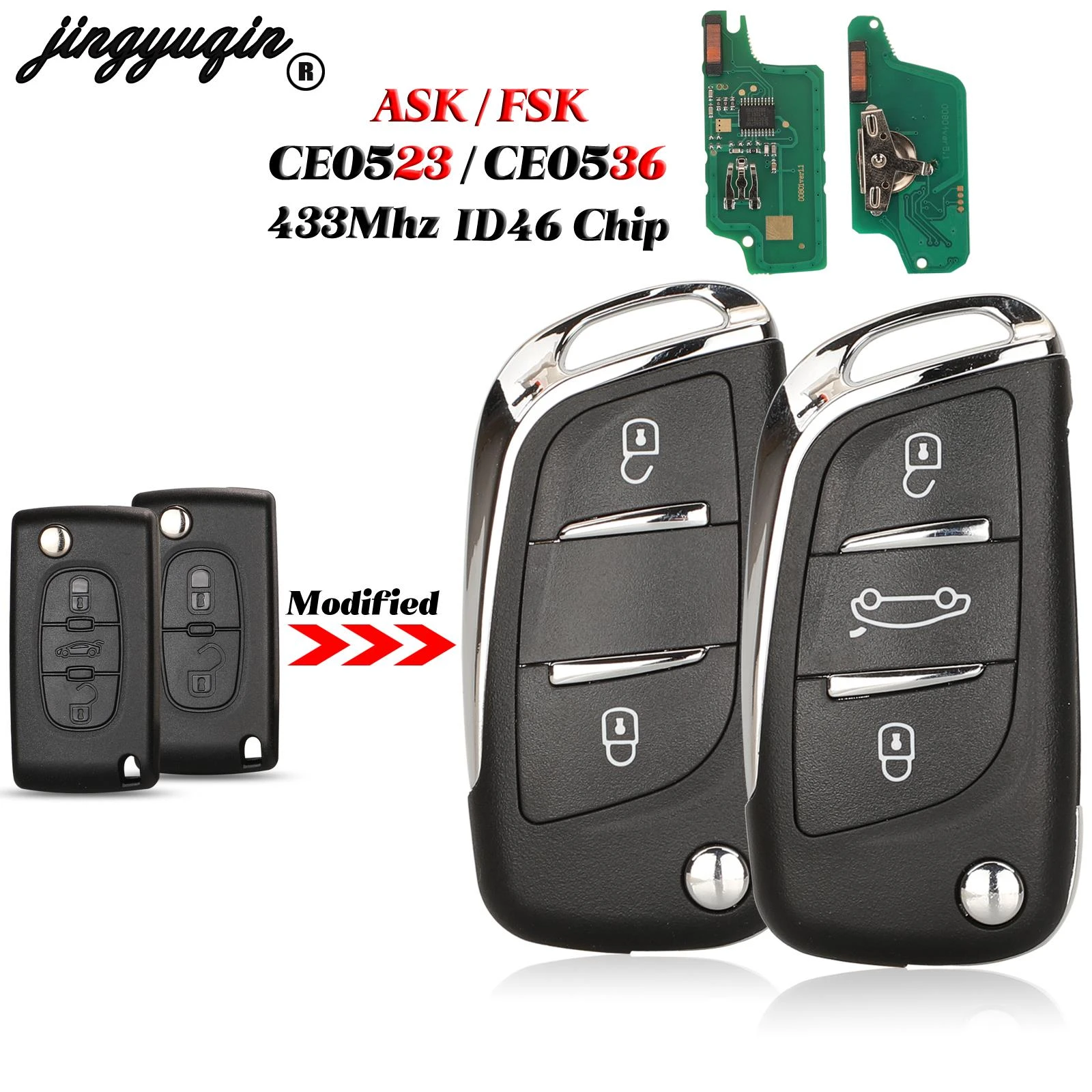 Jingyuqin 433mhz Ask/fsk Filp Remote Key Id46 For Peugeot 207 Partner ...
