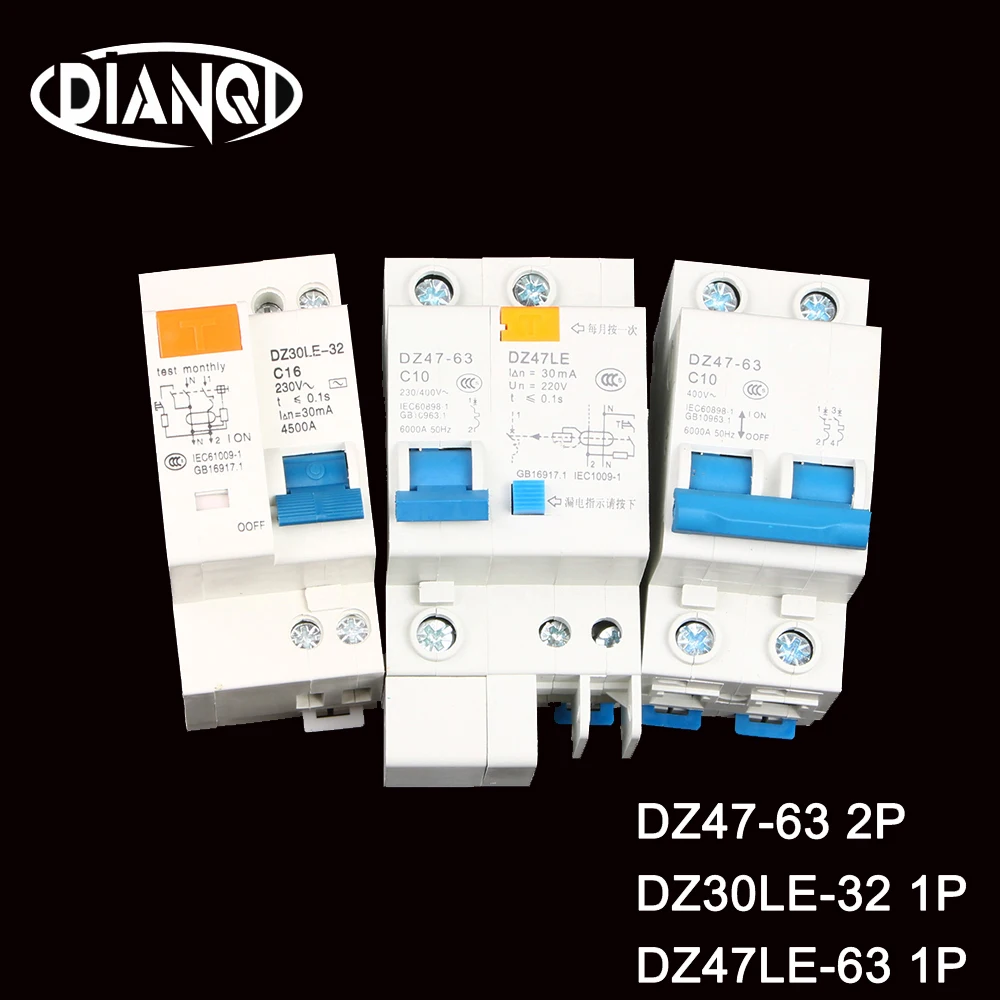 Disyuntor doméstico DZ30LE-32 1P + N DZ47LE-63 2P C45, mini disyuntor eléctrico, dispositivo de ...