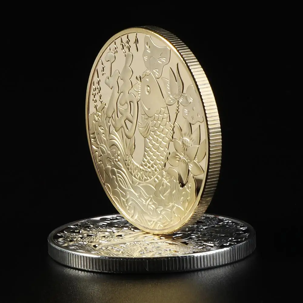China Koi Fish Gold Coin Chinese Feng Shui Mascot Ancient Fu Fish Coins ...