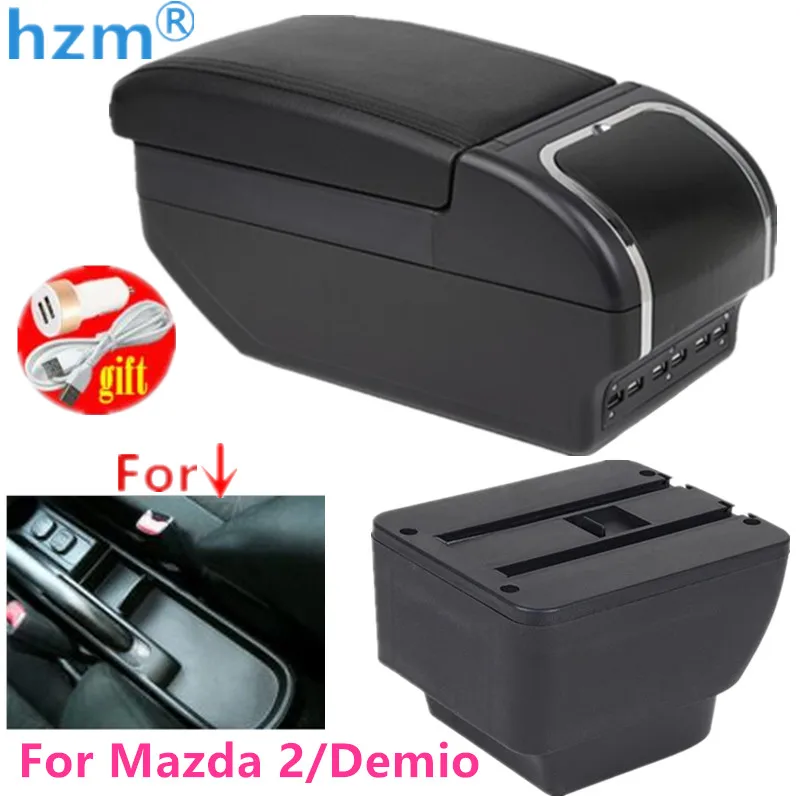 For-Mazda-2-Demio-Armrest-box-Rotatable-PU-Leather-Center-Centre ...
