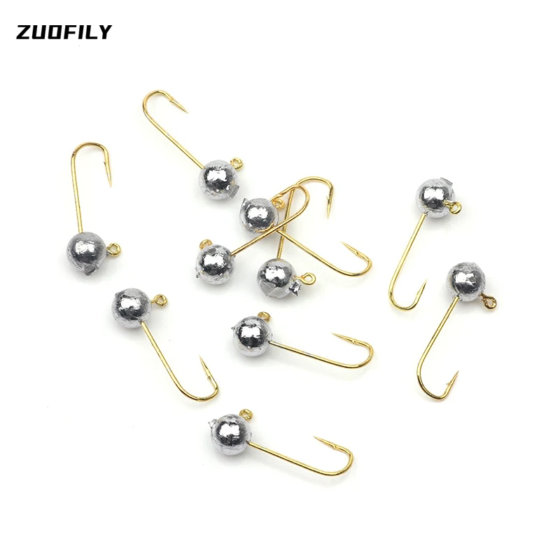 HOT 10PCS/Lot Mini Golden Color Head Barbed Hooks Lead Head Hook Lures ...