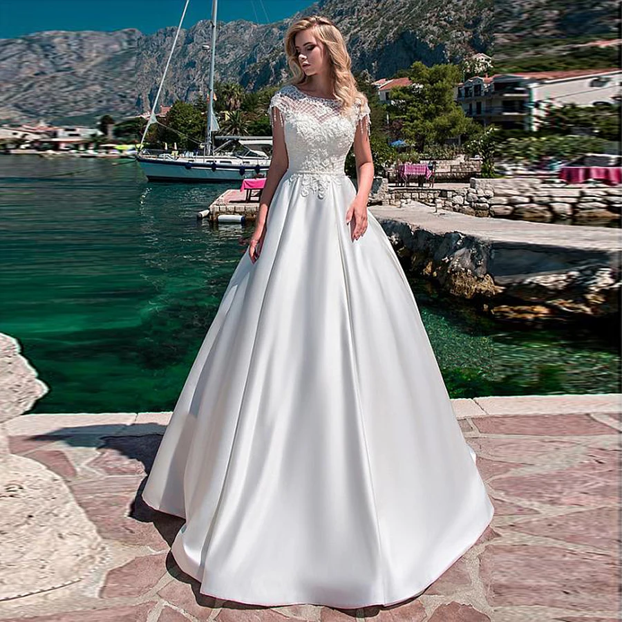 Junoesque Jewel Neckline A-line Wedding Dresses Crystals Top Matte ...