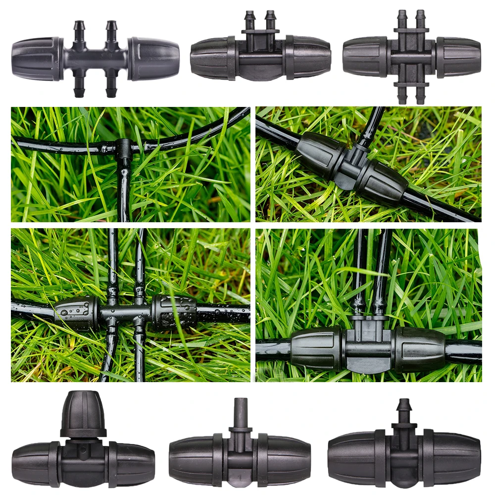 Garden Irrigation Sprinkler Connector Double Barb Tee Elbow Eng Plug ...