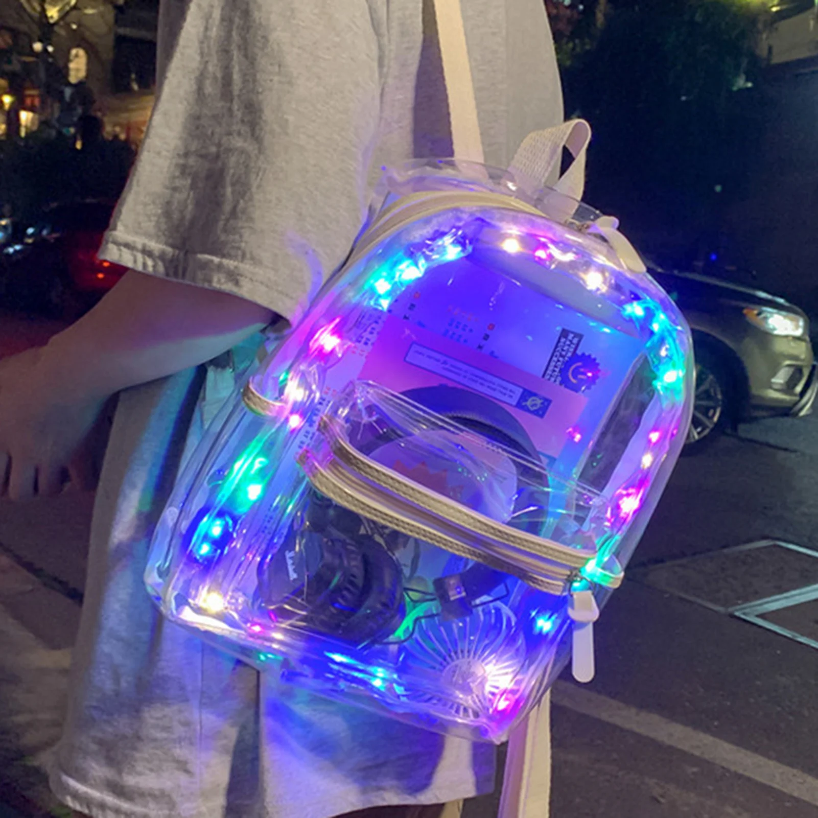 Mochila escolar con luces LED para niñas y niños, bolsa transparente de ...