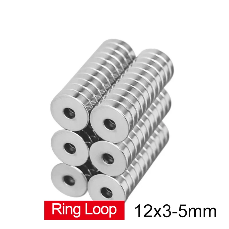 10~200PCS 12x3-5 Stong Neodymium Ring Magnet Disc 12x3 mm Hole 5mm ...