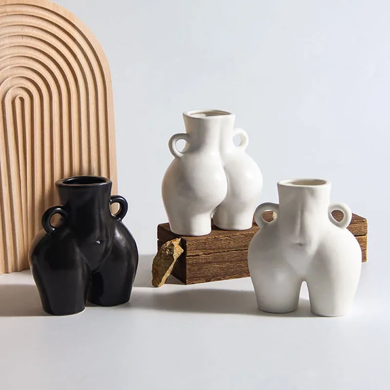 Nordic Human Body Ceramics Vase Woman Statue Dried Flower Vases ...