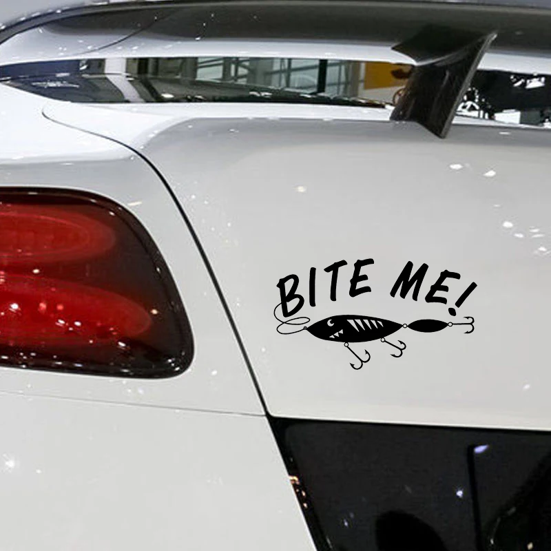 15*8.2cm Bite Me Decal Fishing Sticker Cute Interesting Fashion ...
