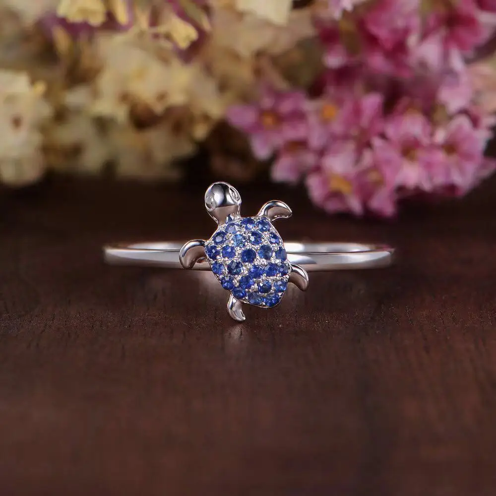 Fashion-Inlaid-Blue-Zircon-Turtle-Rings-For-Women-Wedding-Band-Vintage ...