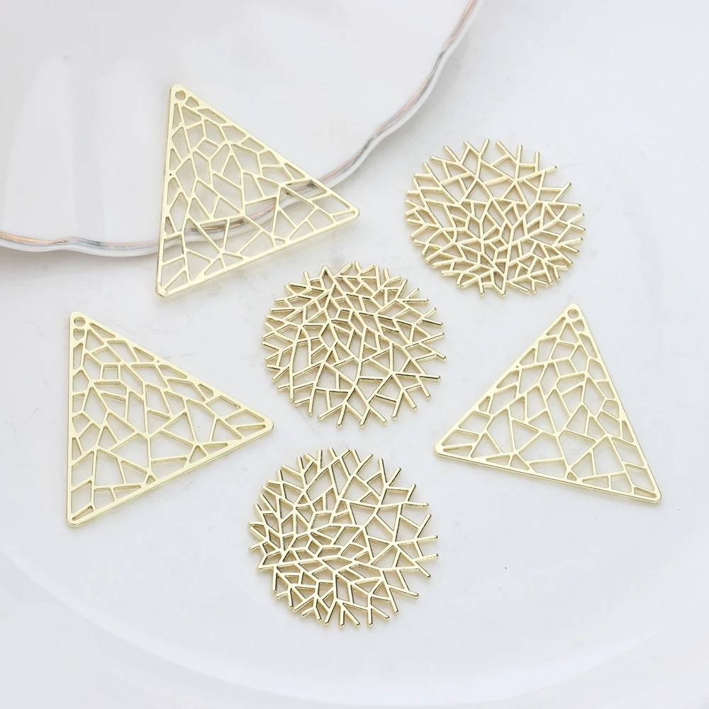 Zinc Alloy Metal Hollow Geometric Triangle Round Charms 6pcs/lot For ...