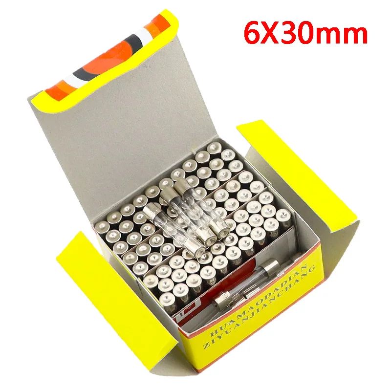 100 Pieces 6*30mm Glass Fuse Tube Fuse 6x30mm Fast Fusing 250V 0.5A 1A ...
