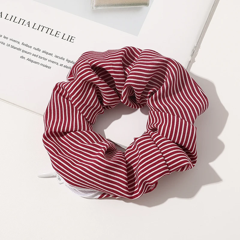 1Pcs-Women-Zipper-Scrunchies-Small-Dot-Striped-Print-Hair-Rope-Sweet ...