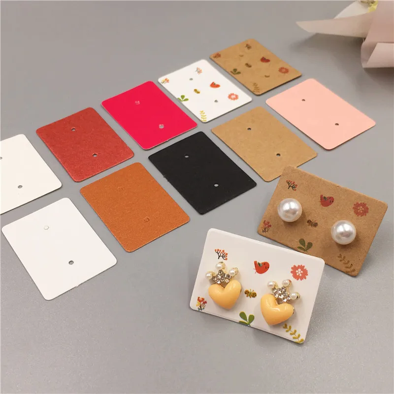 100pcs 3.5*2.5cm Kraft Paper Ear Studs Hang Tag Jewelry Display Card ...