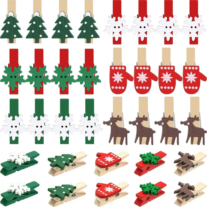 BMBY 120PCS Christmas Wood Clips Christmas Tree Photo Clips Elk ...