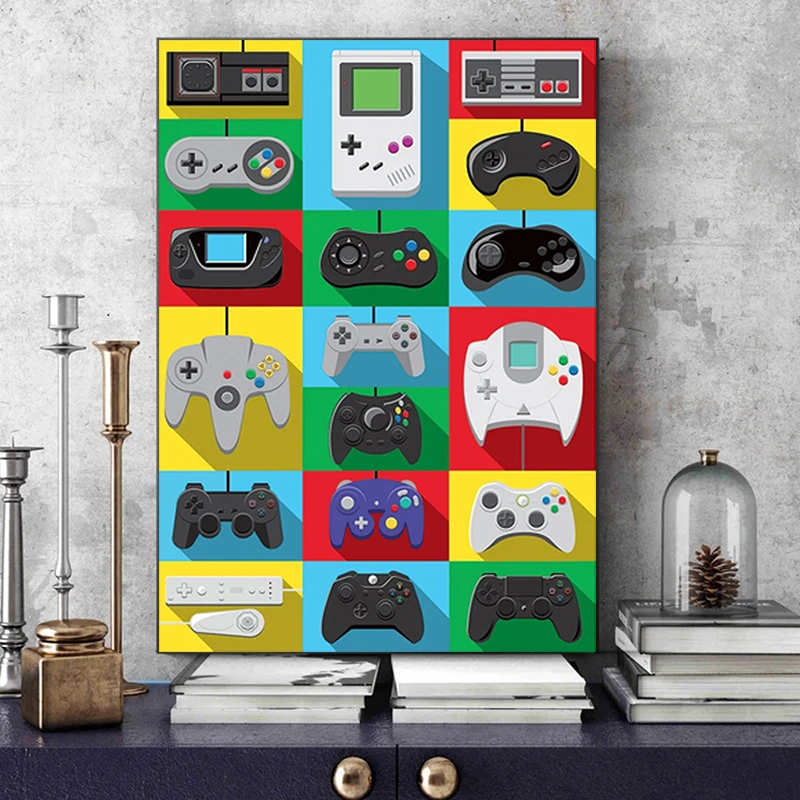 Retro Living Room Wall Pictures | Retro Gaming Poster Print | Canvas ...