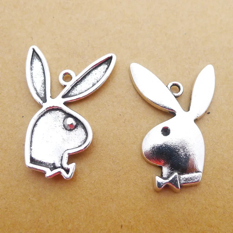3 Pieces/lot 20*53mm Rabbit Charm Antique Silver Color Metal Easter ...