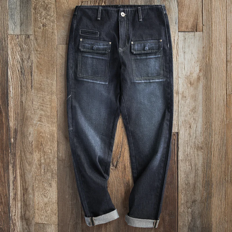 Maden Retro de hombres recto pie Jeans para herramientas otoño pesado ...