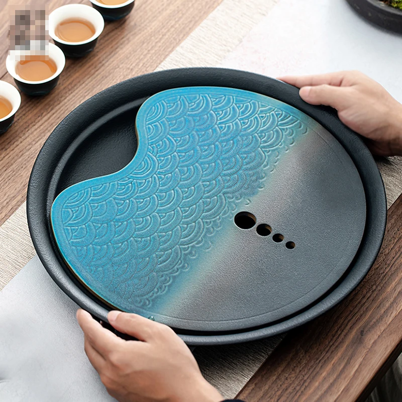 Ceramic Tea Tray Household Tray Round Water Storage Type Dry Bubble Tea ...
