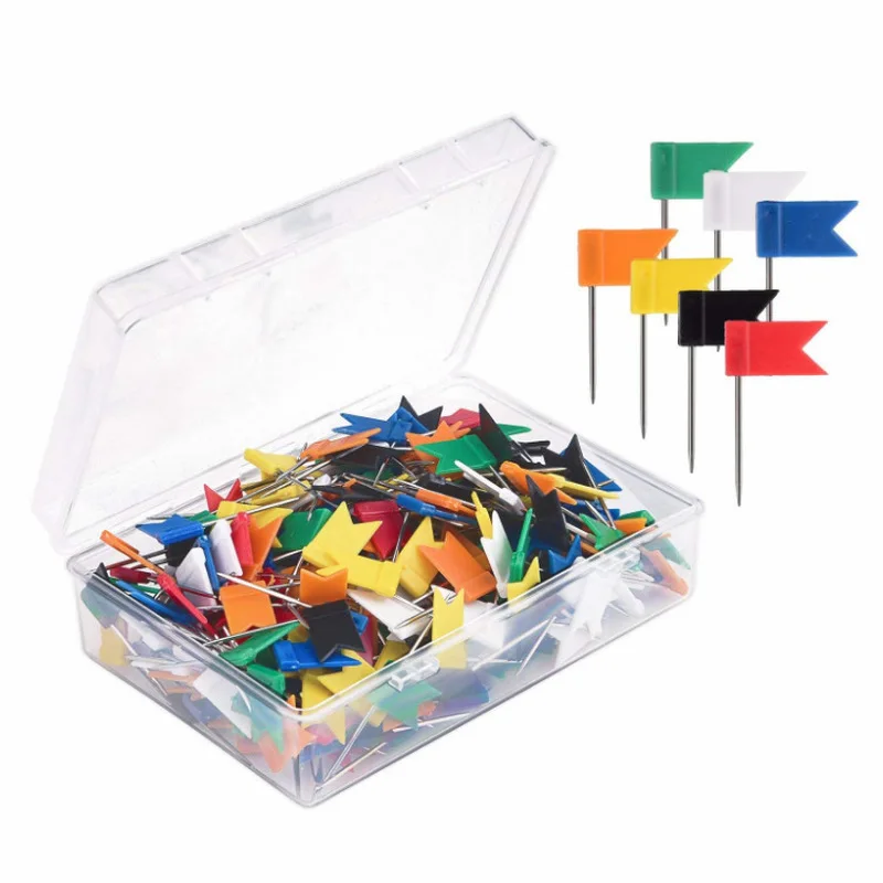 100Pc-Flag-Push-Pins-Marker-Long-Needle-Thumbtack-for-Office-School ...