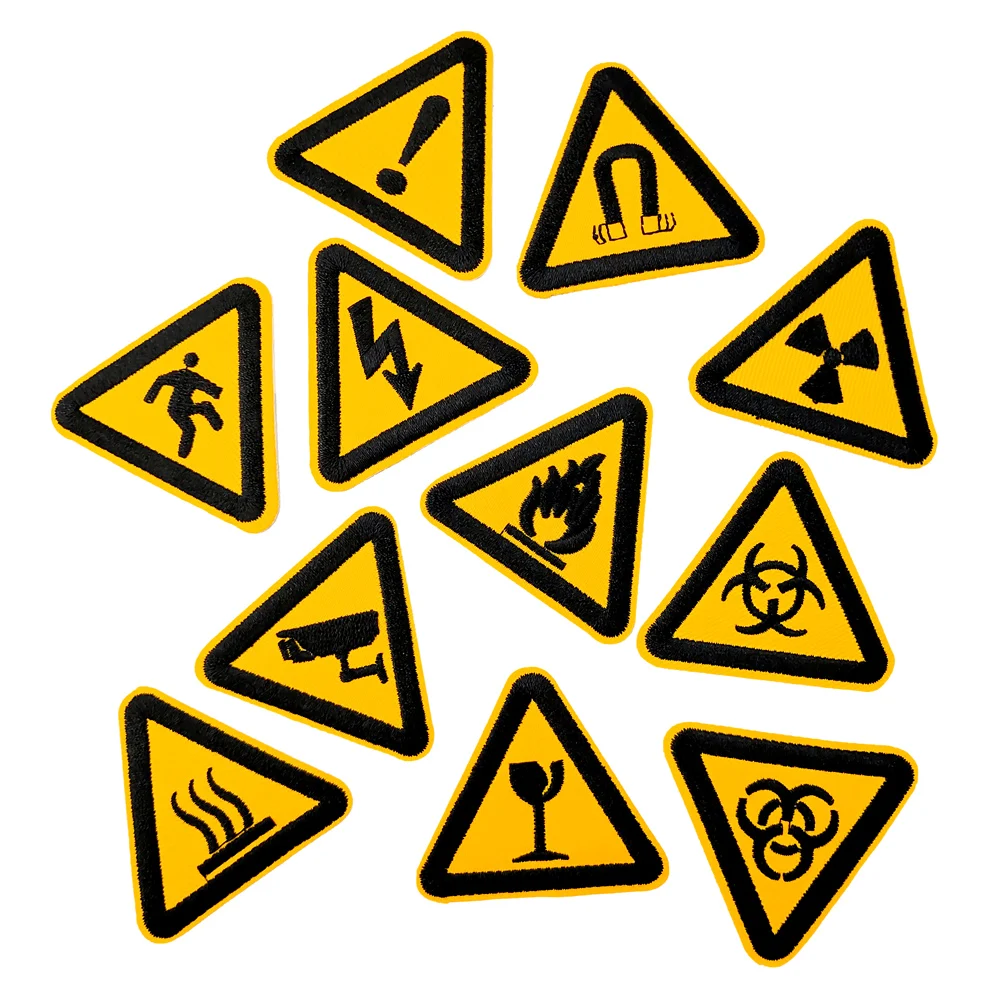 Warning-Signs-Iron-On-Patch-Embroidered-Applique-Sewing-Clothes ...