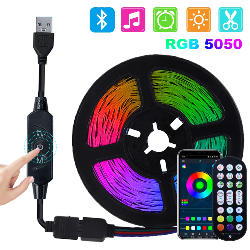 5V-LED-Strip-RGB-5050-Bluetooth-APP-IR-Remote-Control-5M-10M-15M ...
