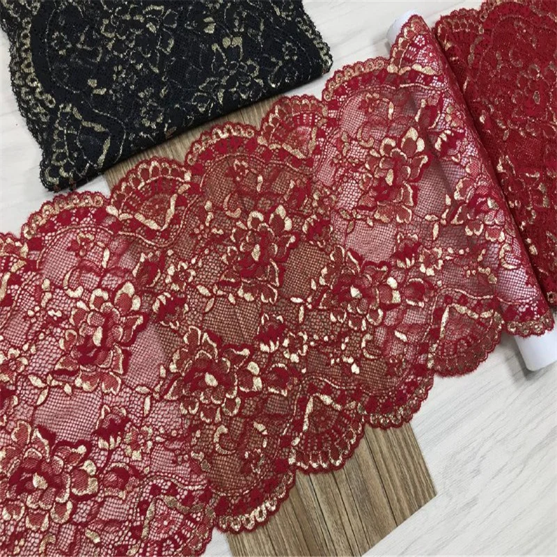 Gold Lace Trim Stretch Lace Fabric 23cm Golden Elastic Lace Fabric ...