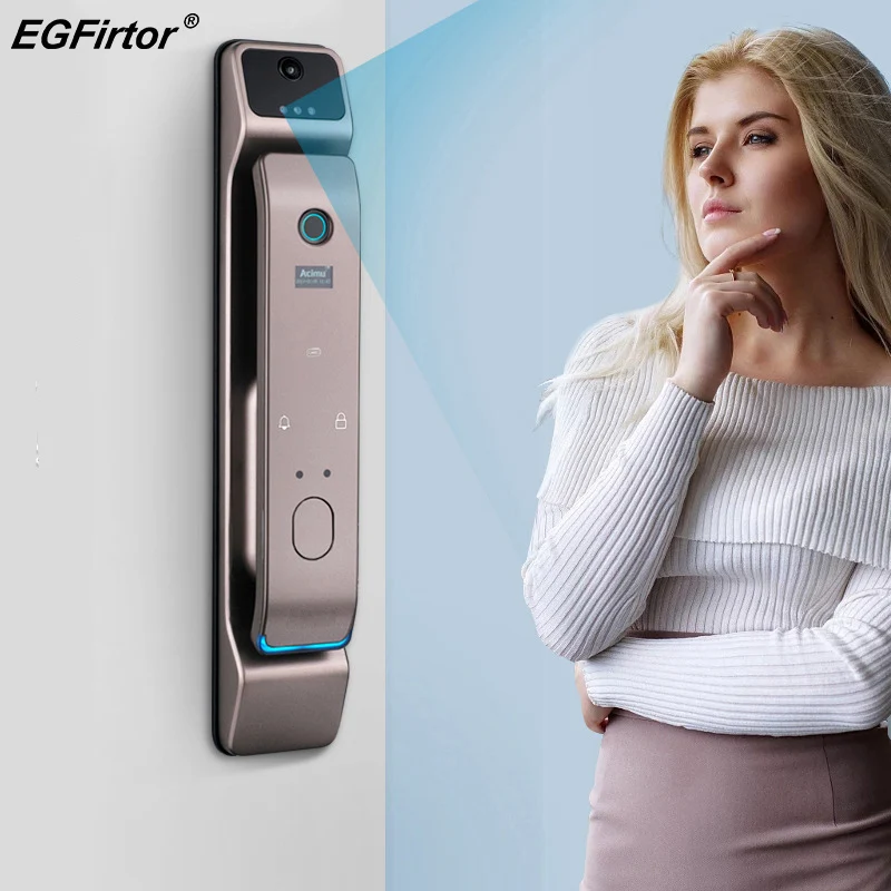 Cerradura de puerta con reconocimiento facial por infrarrojos 3D, chapa electrónica inteligente ...