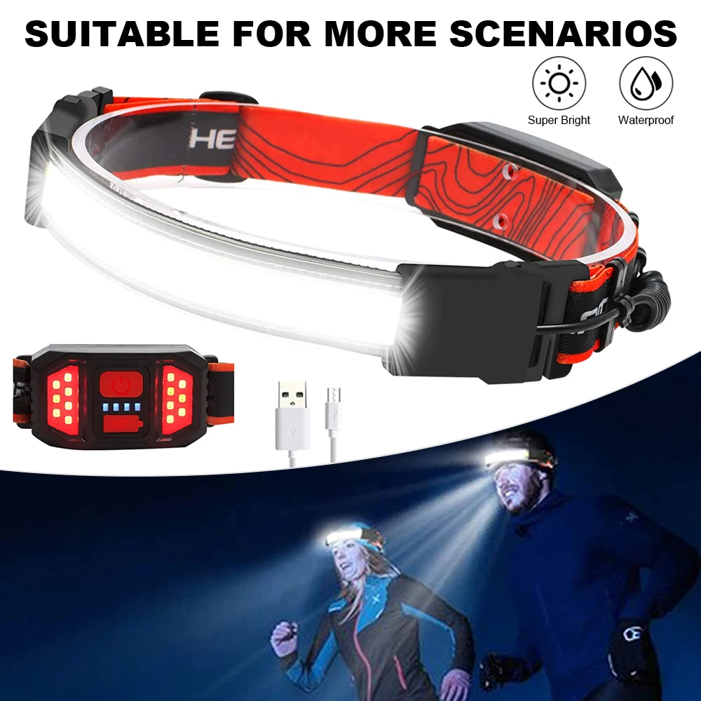 Cob Led Headlamp Riding Headlamp Head Torch Light 1200mah Usb Rechargeable Work Light 3 Modes ...