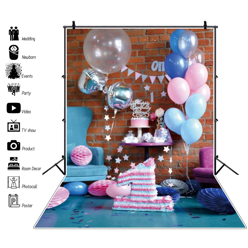 Laeacco-Brick-Wall-Interior-1st-Birthday-Party-Baby-Photography ...