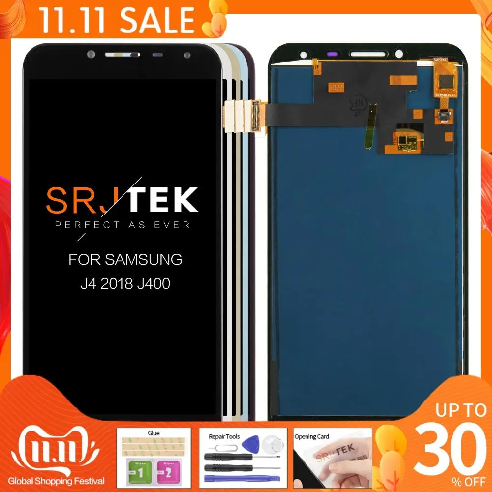 Pantalla LCD con ajuste de brillo para Samsung Galaxy J4 J400, montaje de digitalizador táctil ...
