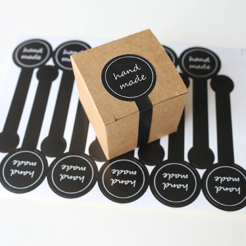 100Pcs-Adhesive-Long-Style-HAND-MADE-Black-Handmade-Cake-Packaging ...