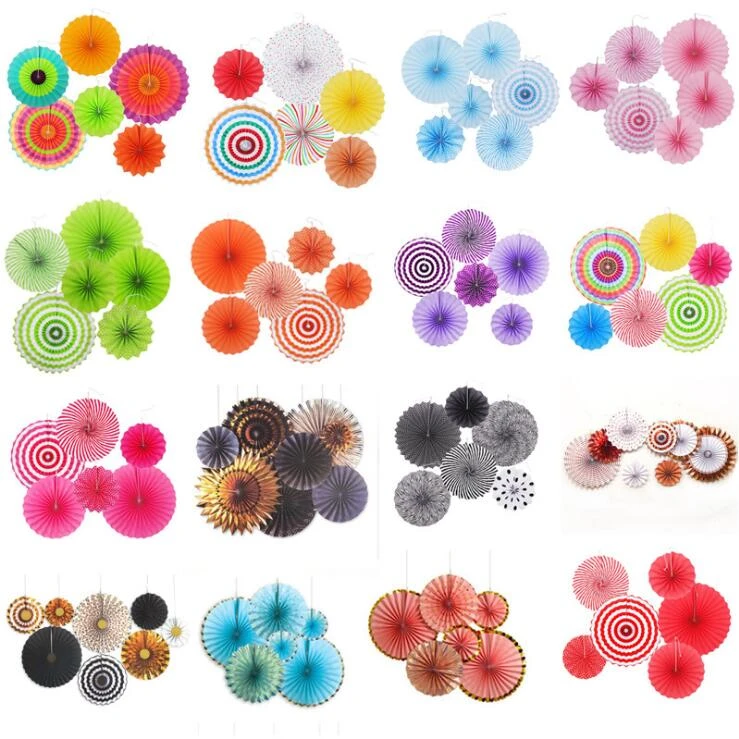 6pcs/set Pink Purple Green Blue Wheel Tissue Paper Hanging Fans Flowers ...