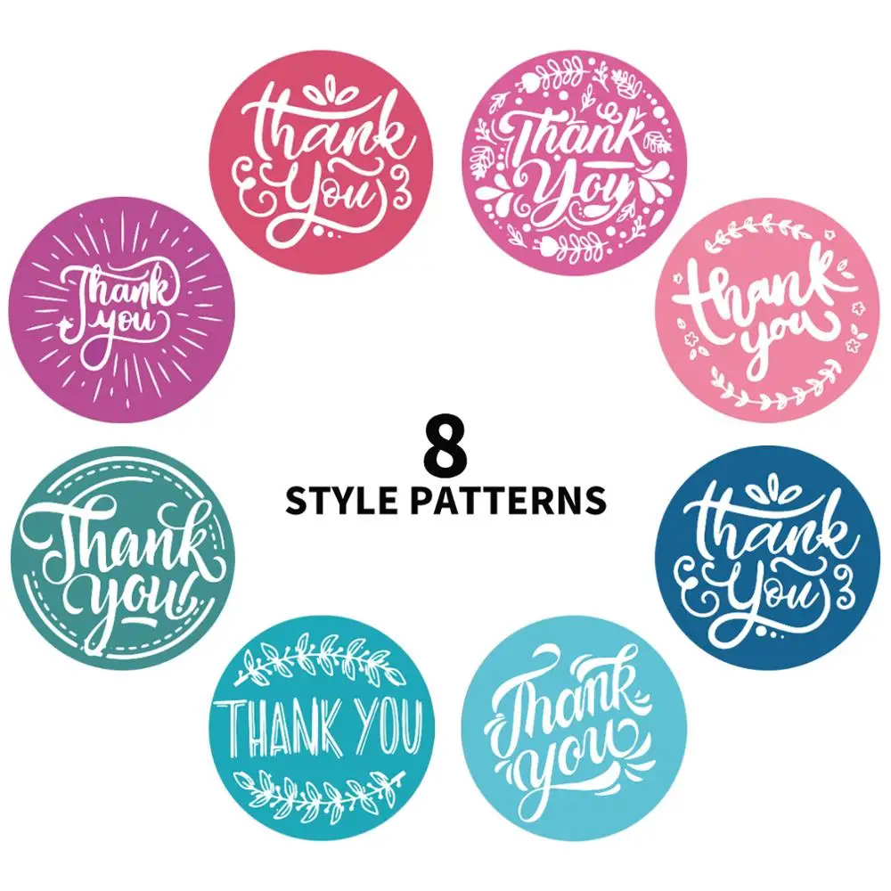 Color design 500 rolls of 1 inch thank you sticker circular stamp label ...