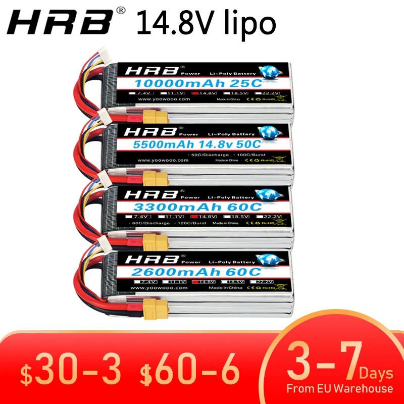 Hrb Lipo Battery 4s 14.8v 5000mah 6000mah 2200mah 1500 1800 2600 3000 3300mah 4000mah 10000mah ...