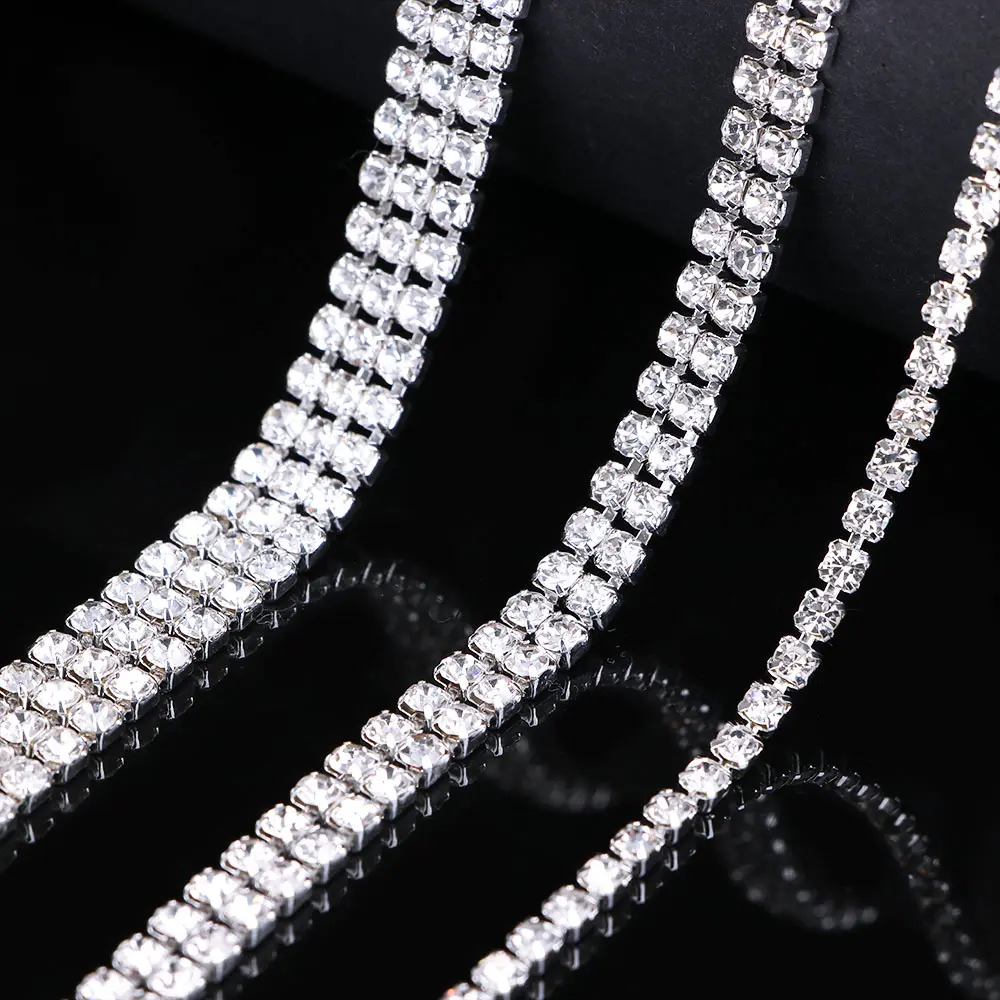1-row-2-row-3-row-1Yard-Silver-Crystal-Rhinestones-Chain-Flatback ...