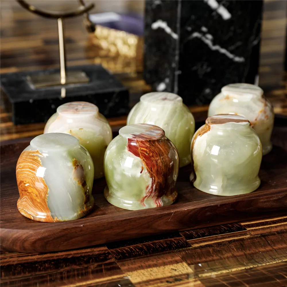 6pcs/set Natural Crystal jade Stones Cup agate Tea Water Cup Tea Cup ...