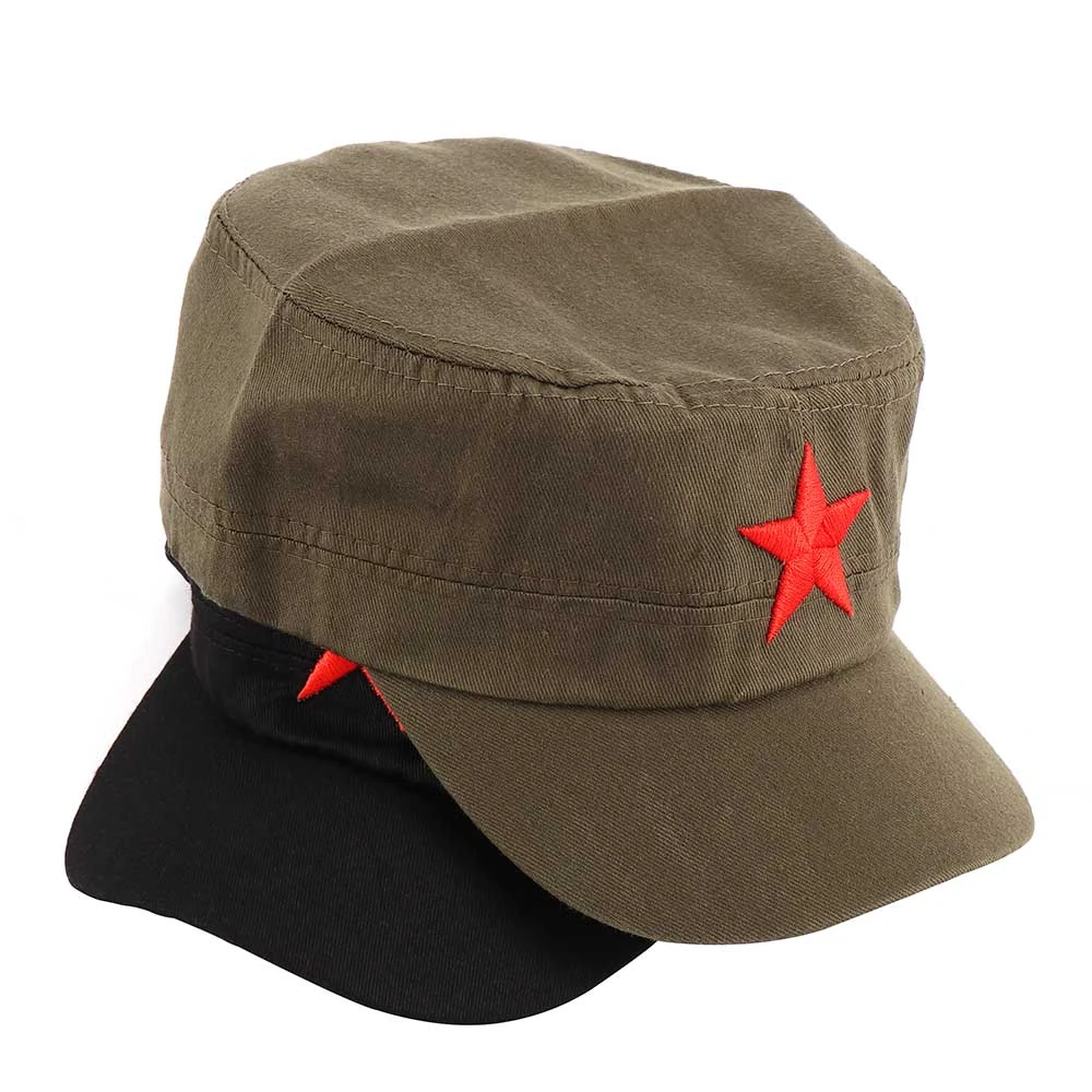 Military Cap Red Star Embroidery Cap Military Hat Army Green Flat Hats ...