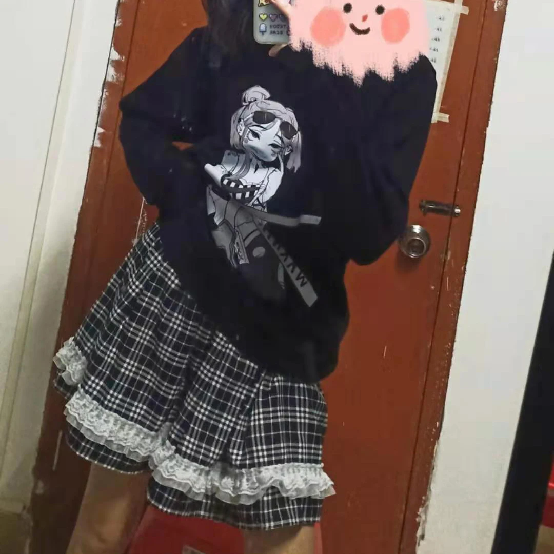 Gothic Lace Lolita Mini Skirt Woman Kawaii Plaid Pleated Pastel Goth F | GraceQueens - Fashion ...
