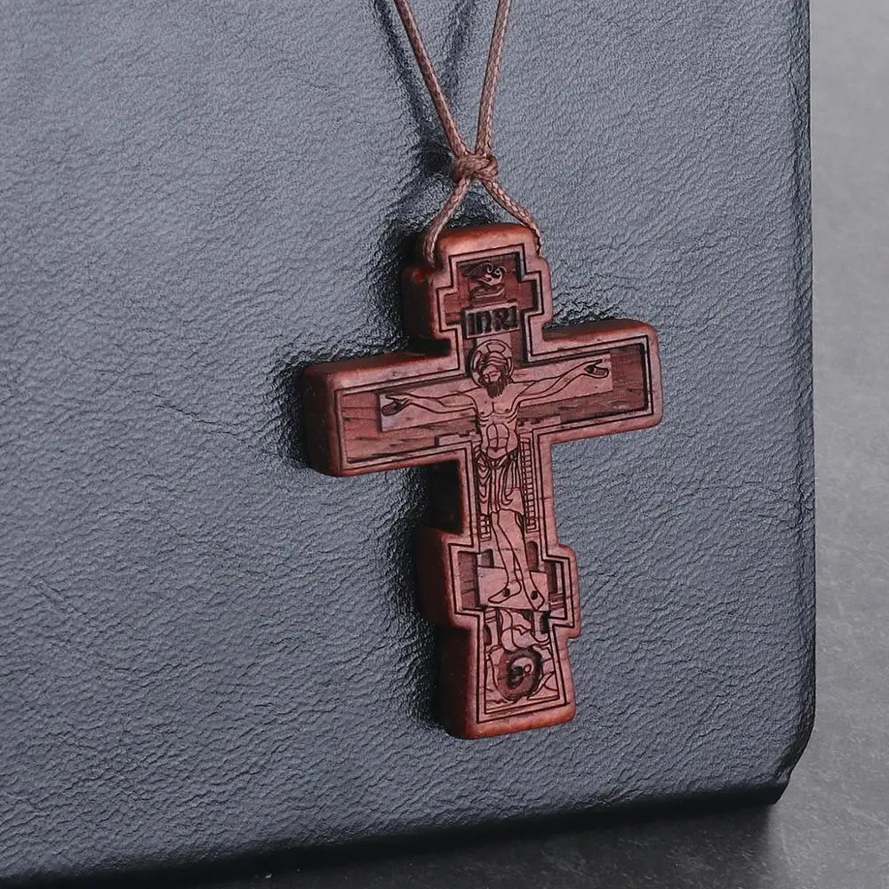Red-Black-Wood-Cross-Necklaces-for-Men-Adjustable-Leather-Rope-Chains ...