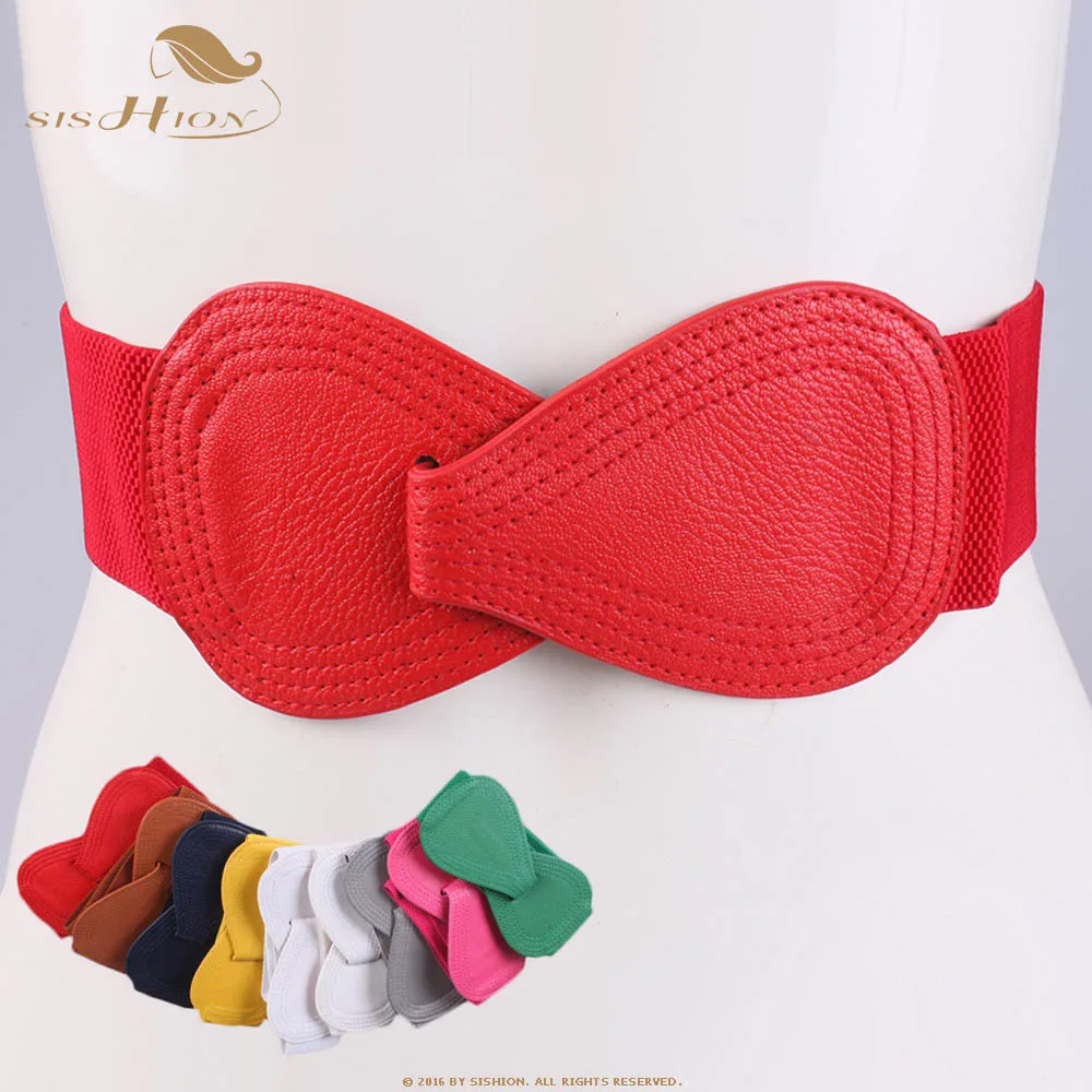SISHION 2021 Fashion Red elastic waistband wide belt ladies black ...