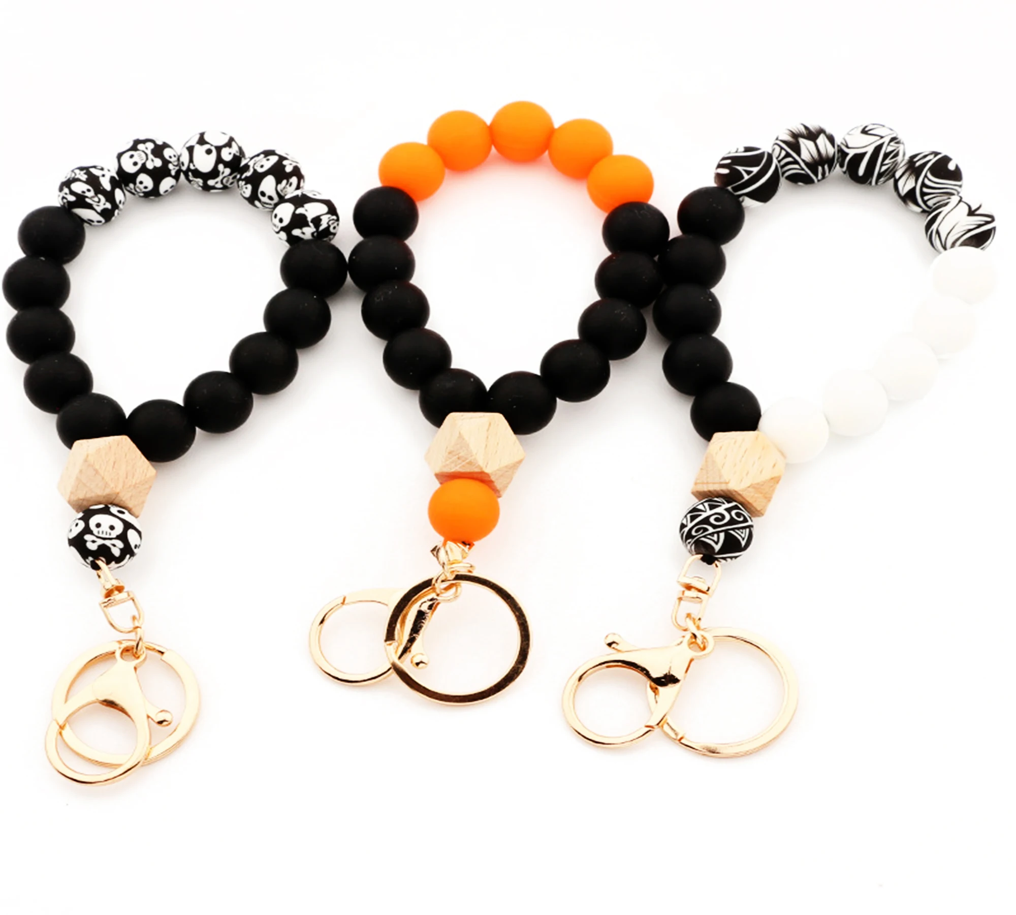 Silicone Beads Bracelet Elastic Key Chain With Small Card Wallet For ...