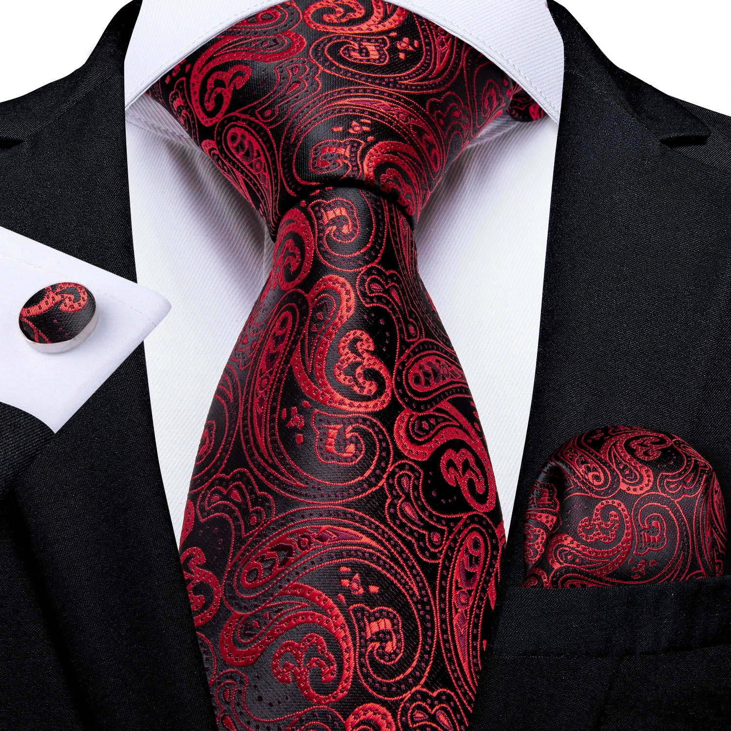 DiBanGu Mens Necktie Red Black Paisley Designer Silk Wedding Tie For ...