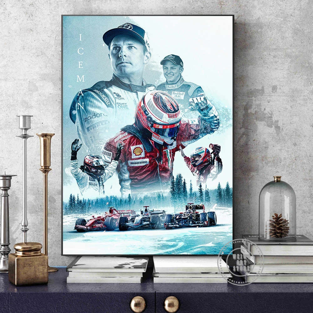F1 Kimi Raikkonen Iceman Poster Formula 1 Champion Canvas Painting ...
