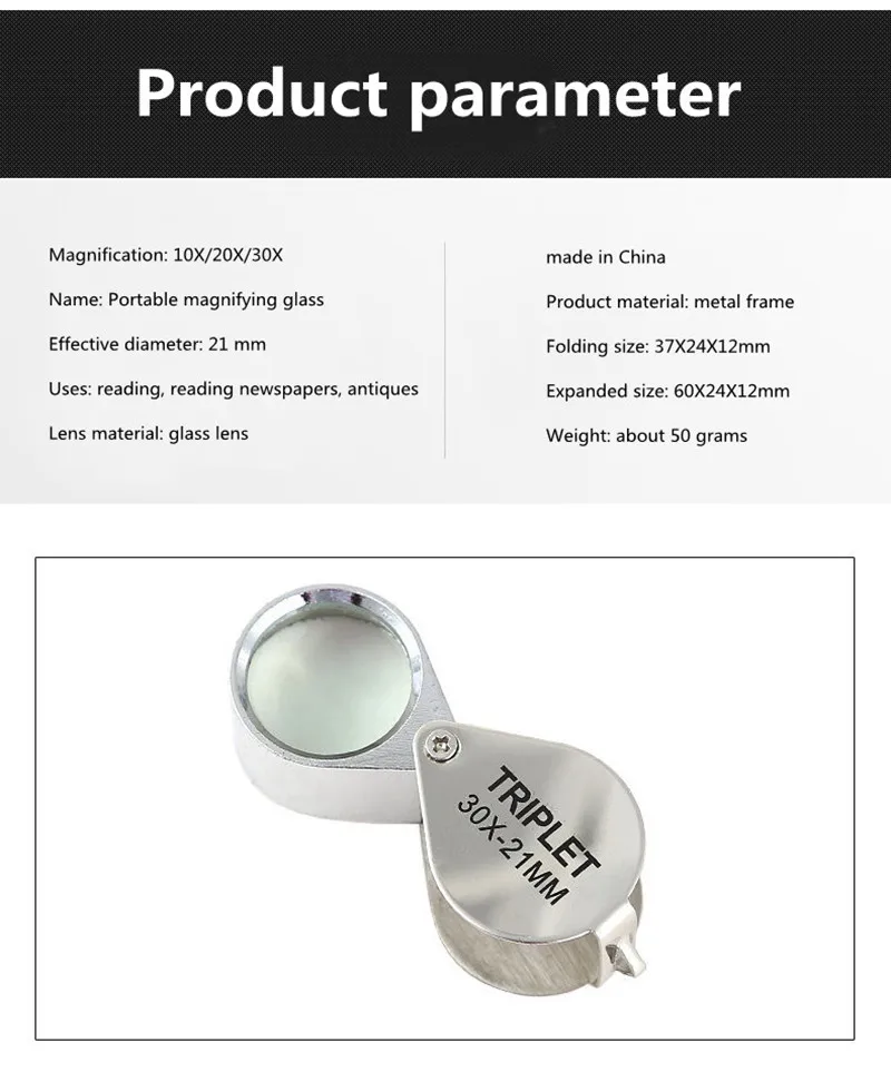 LUNETTE LOUPE,10X--Loupe Portable pliante en métal, loupe de poche pour bijoux, loupe pliante ...
